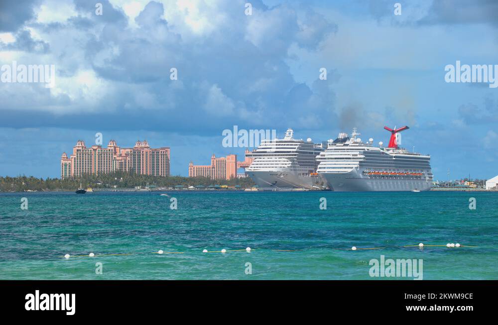 Nassau Bahamas Docked Cruise Ships with Atlantis Resort Stock Video ...