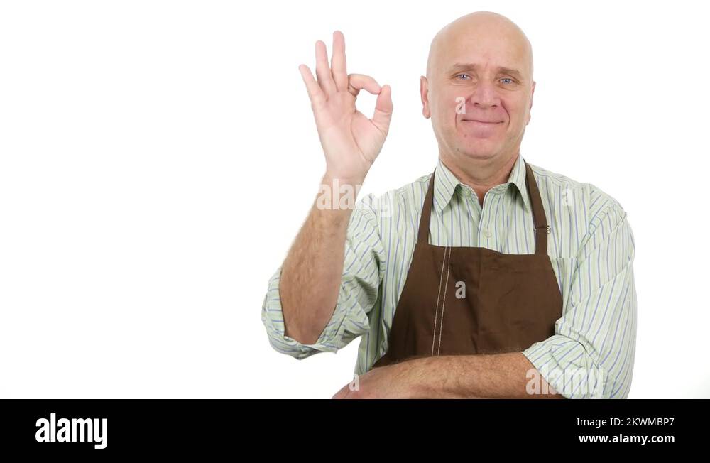 Bakery Employee Presentation Looking and Making Ok Hand Sign Approve ...
