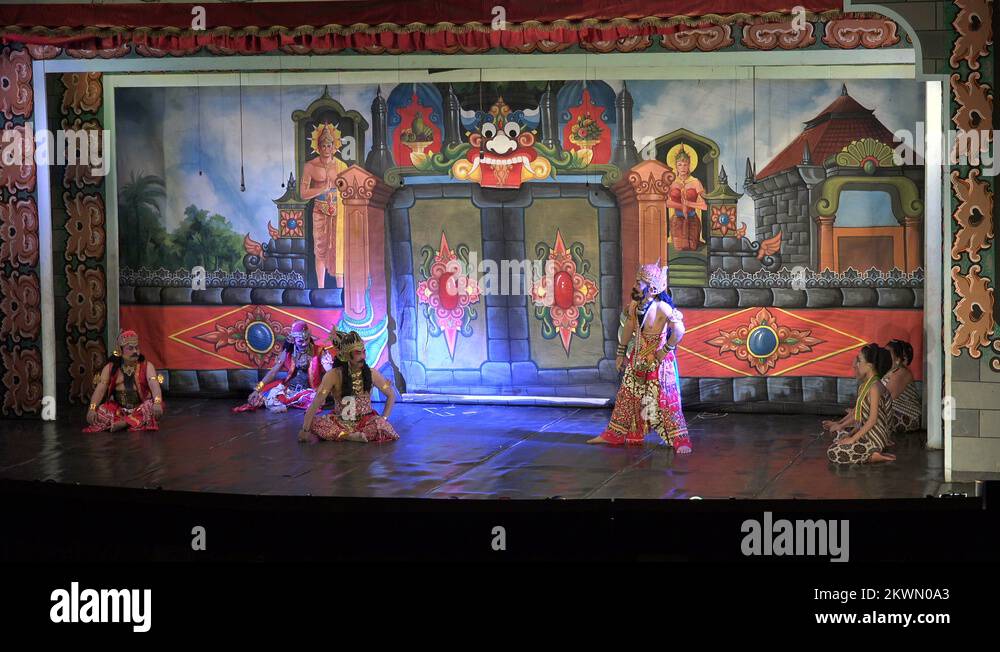 Traditional human sized shadow puppet play Wayang Orang Indonesia Stock ...
