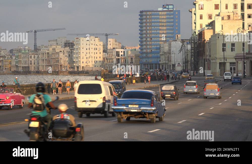 Traffic drives over Malecon, transport infrastructure tourism Havana ...