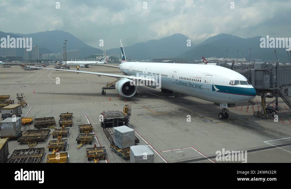 Cathay Pacific Boeing 777 aircraft terminal gate Hong Kong ...