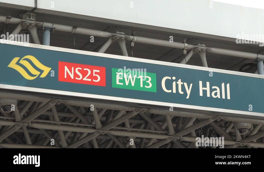 Entrance sign to City Hall MRT (Mass Rapid Transit) subway system in ...