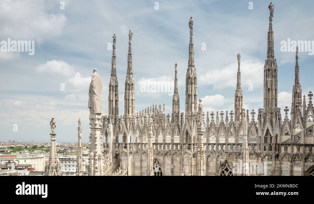 Milan Cathedral (Duomo di Milano) rooftop. Italian Gothic architecture ...