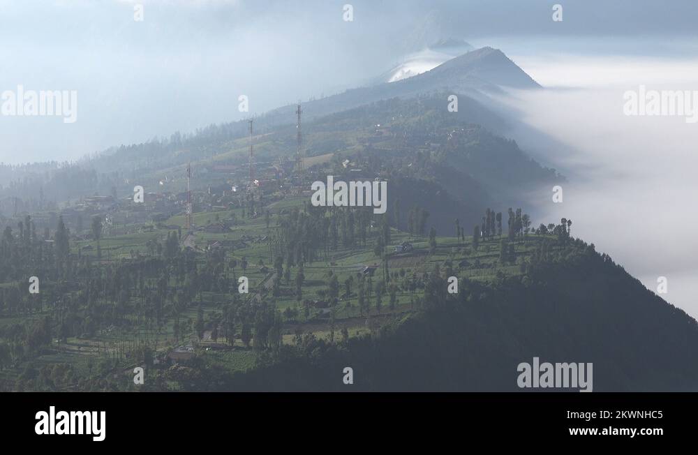 Misty high altitude village beautiful agricultural paddy fields in ...