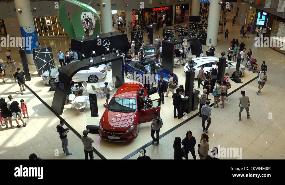 Car show in busy popular shopping mall Singapore, Southeast Asia Stock ...