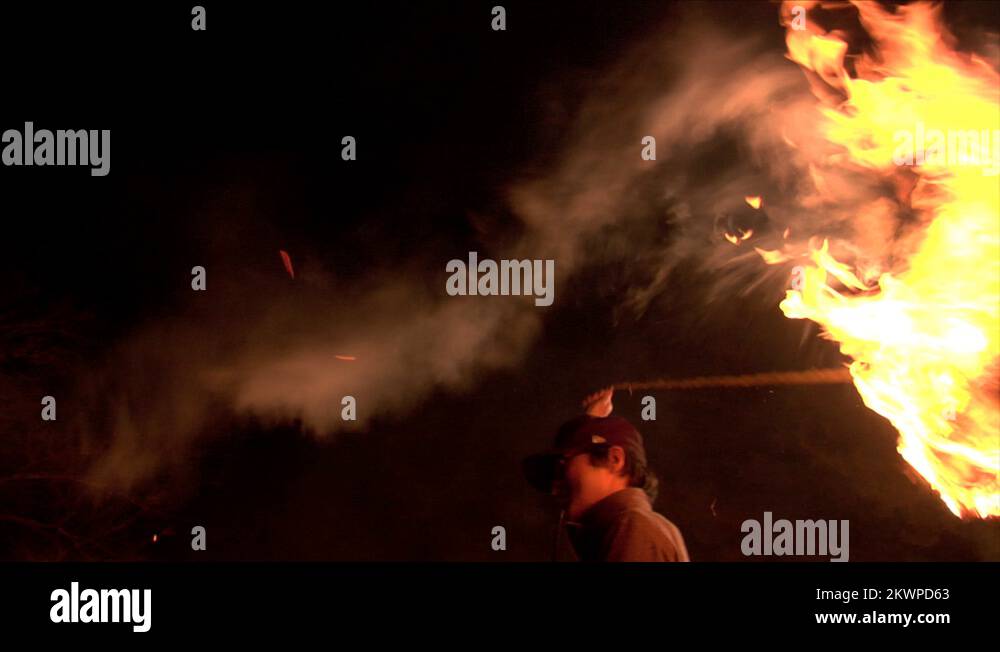 Japanese Fire Festival - Fire ring spinning at Ichinomiya Aso Shrine ...