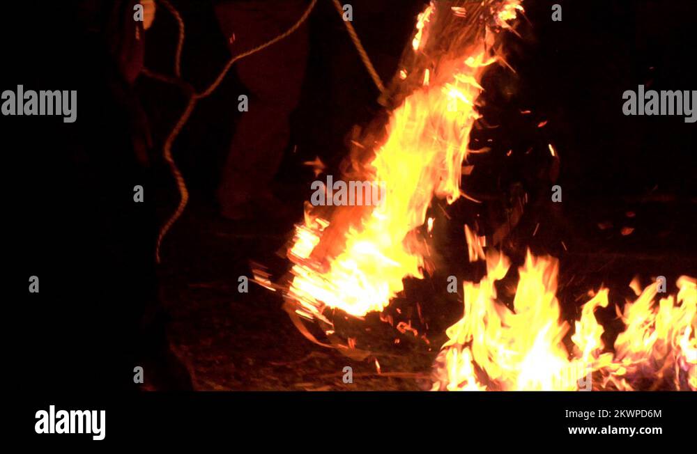 Japanese Fire Festival - Fire ring spinning at Ichinomiya Aso Shrine ...