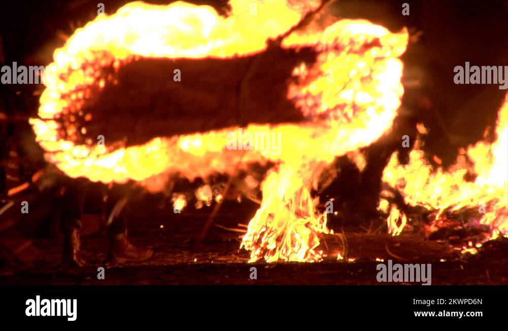 Japanese Fire Festival - Fire ring spinning at Ichinomiya Aso Shrine ...