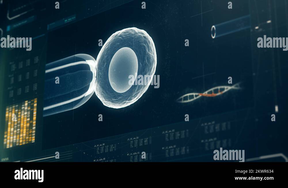Genetic engineering on screen, scientists altering DNA, cell mutation ...