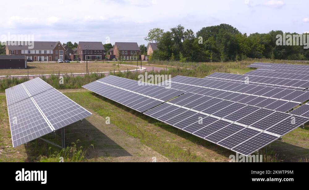 Small scale solar farm in rural landscape, THE NETHERLANDS Stock Video ...