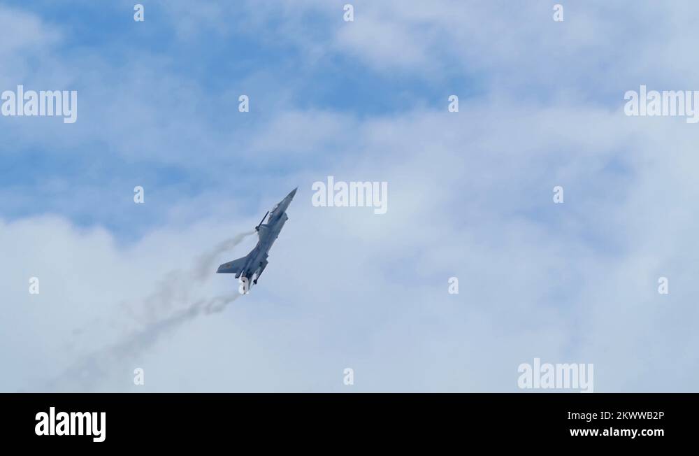 Slow motion display of a multi-role fighter combat aircraft at an air ...