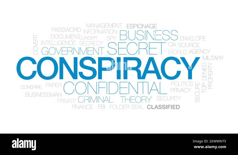 Conspiracy animated word cloud, text design animation. Kinetic ...
