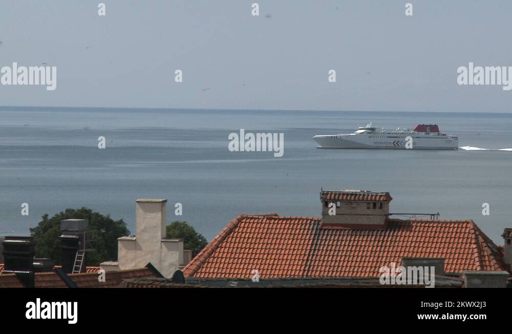 Destination Gotland passenger arriving in Visby harbor on the island of ...