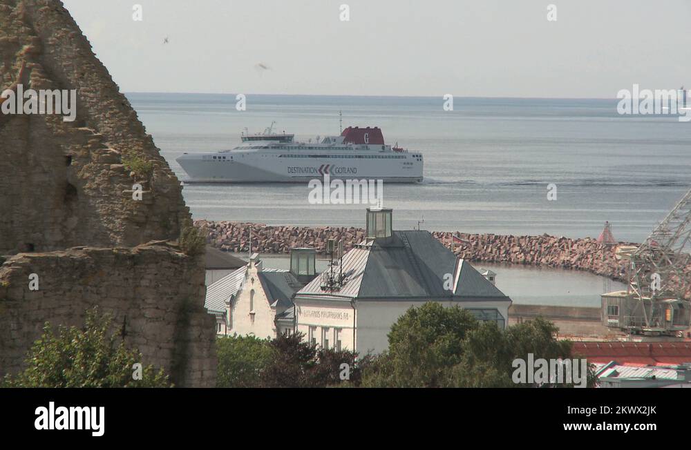 Destination Gotland passenger arriving in Visby harbor on the island of ...