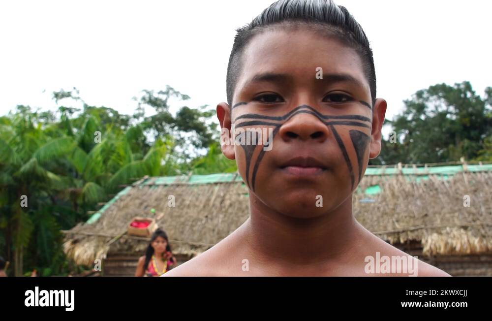 Native Brazilian Boy on a indigenous Tupi Guarani Tribe in Brazil Stock ...