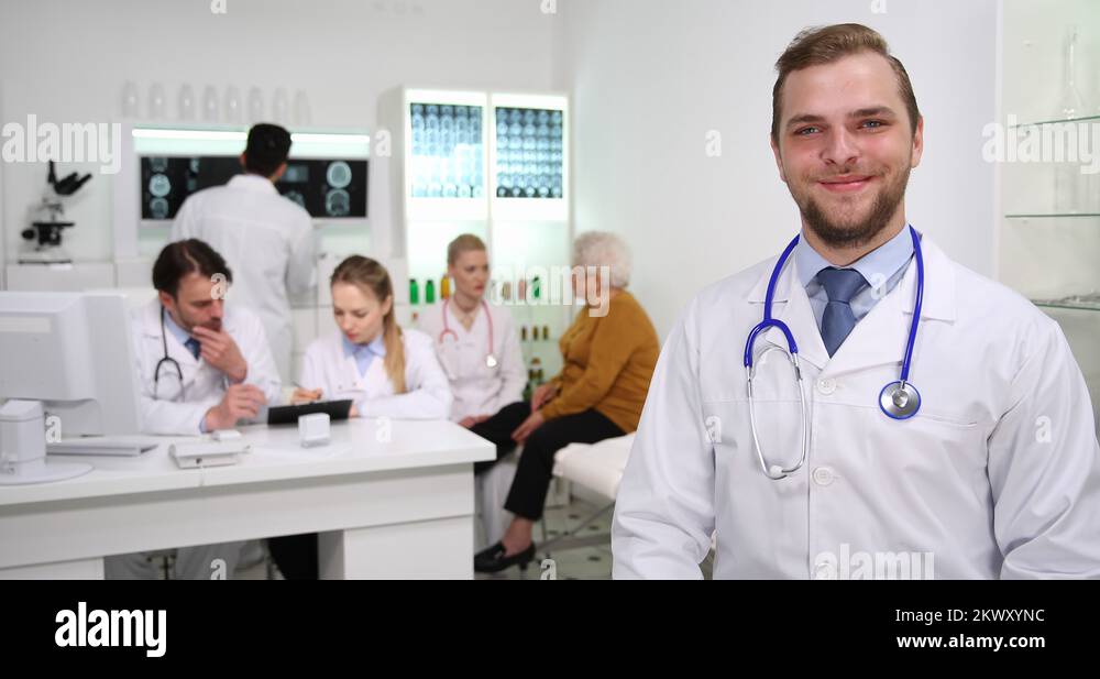 Clinician Doctor Man Positive Showing Thumb Up Sign Camera Team Work ...