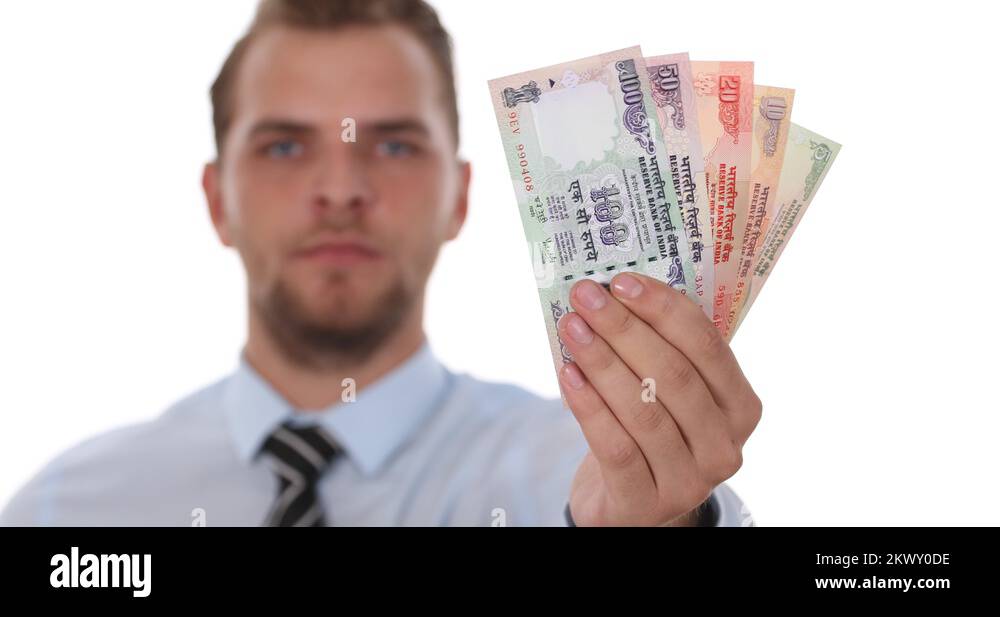 Close Up Banker Man Show Indian Rupee Bills Banknotes Money World ...