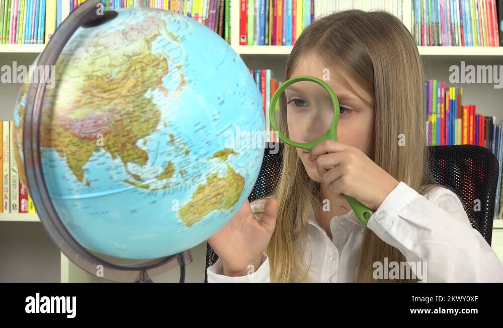 Child Studying Earth Globe, Kid in School Class Girl Learning, Student Library Stock Video ...