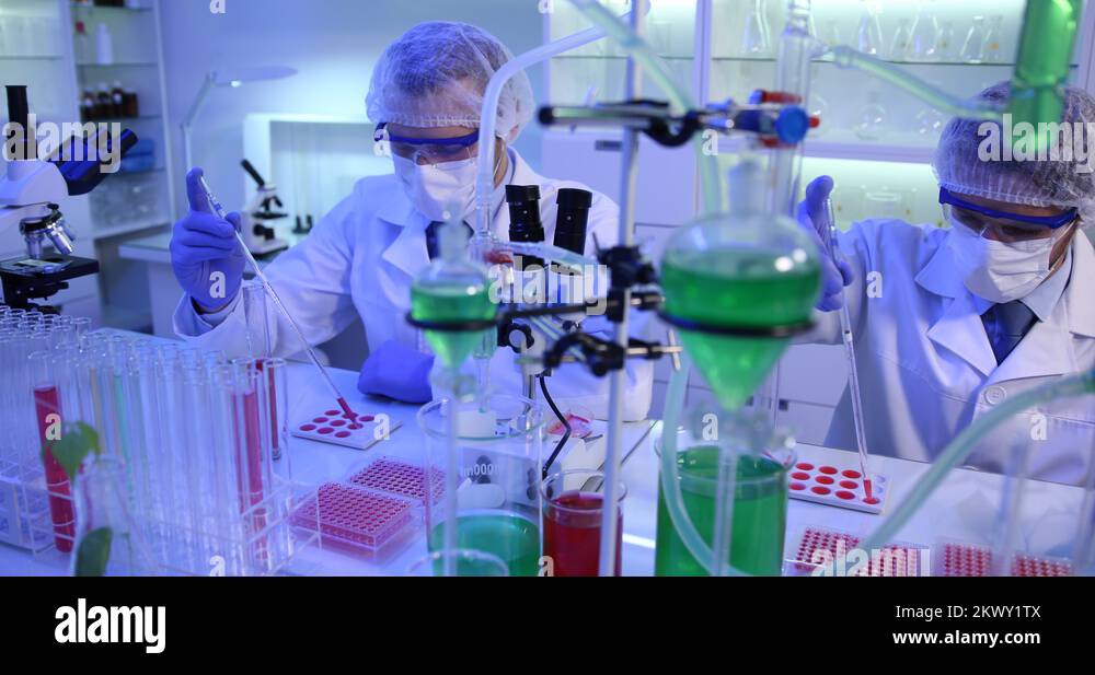 Biologist Researcher Men for Research Using Micropipette Add into ...