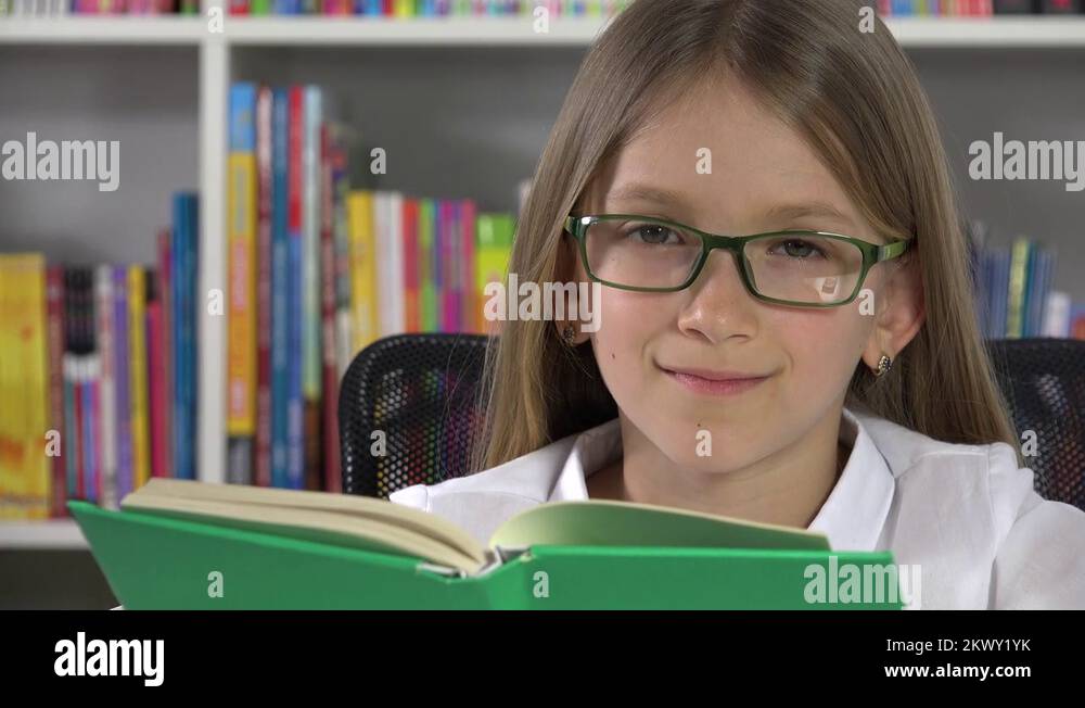 Student Child Reading Books in Library, School Girl Studying Learning ...