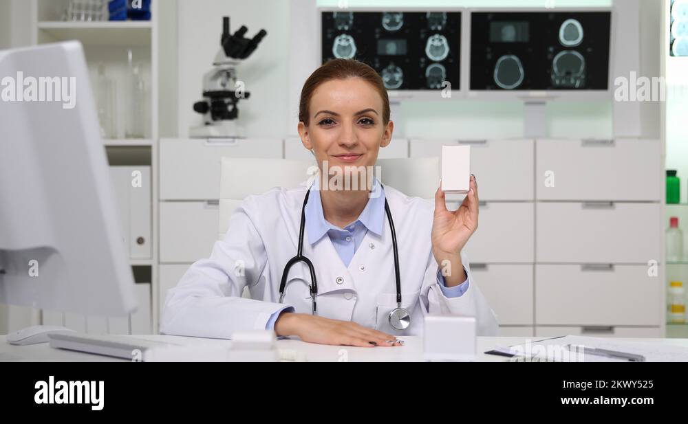Medic Woman Showing Camera Pain Tablets and Thumb Up Sign Positive ...