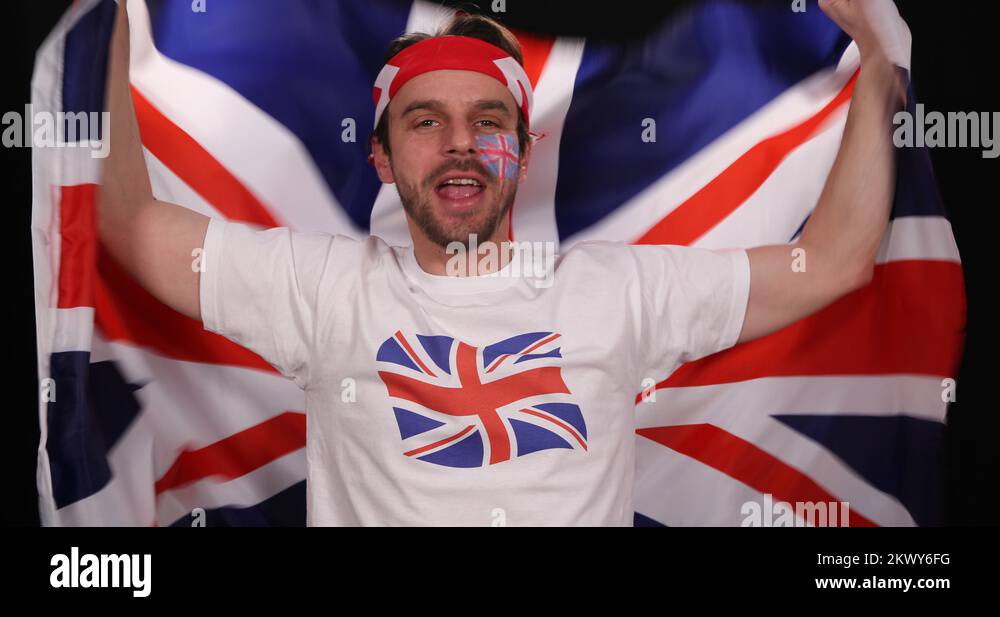 Happy British Fanatic Supporter Man Painted Face Shouting Ovation ...