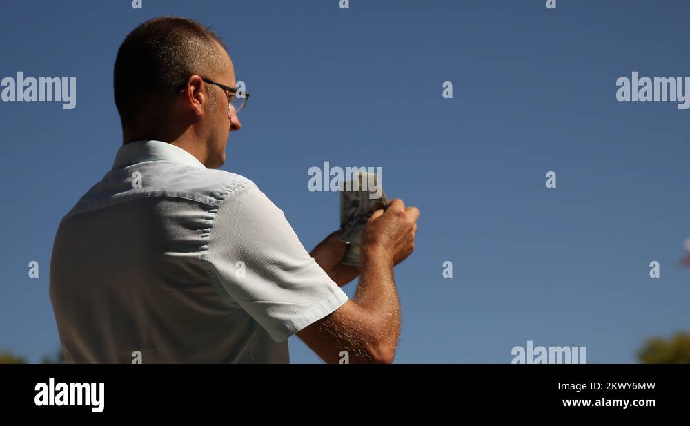 American Tourist Man Count Usd Bill Money Banknotes Cash When Aircraft ...