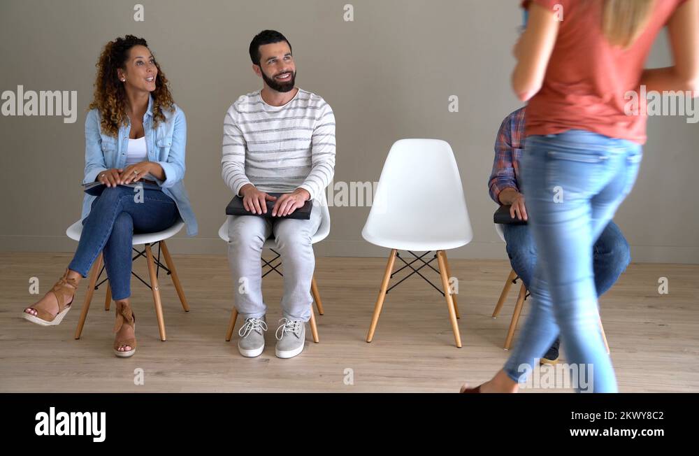 Young people attending job interview, waiting room Stock Video Footage ...
