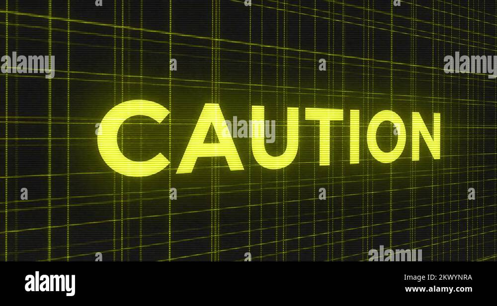 Ominous Blue digital futuristic text in digital landscape - Caution ...