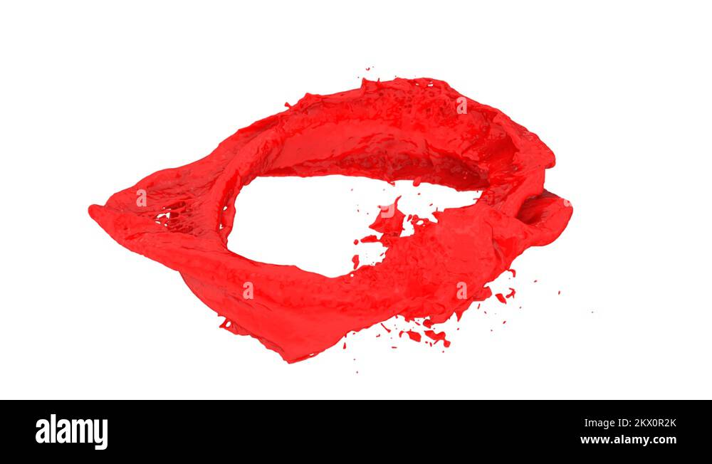 horizontal ring of red paint transforms into drop - on white, + alpha ...