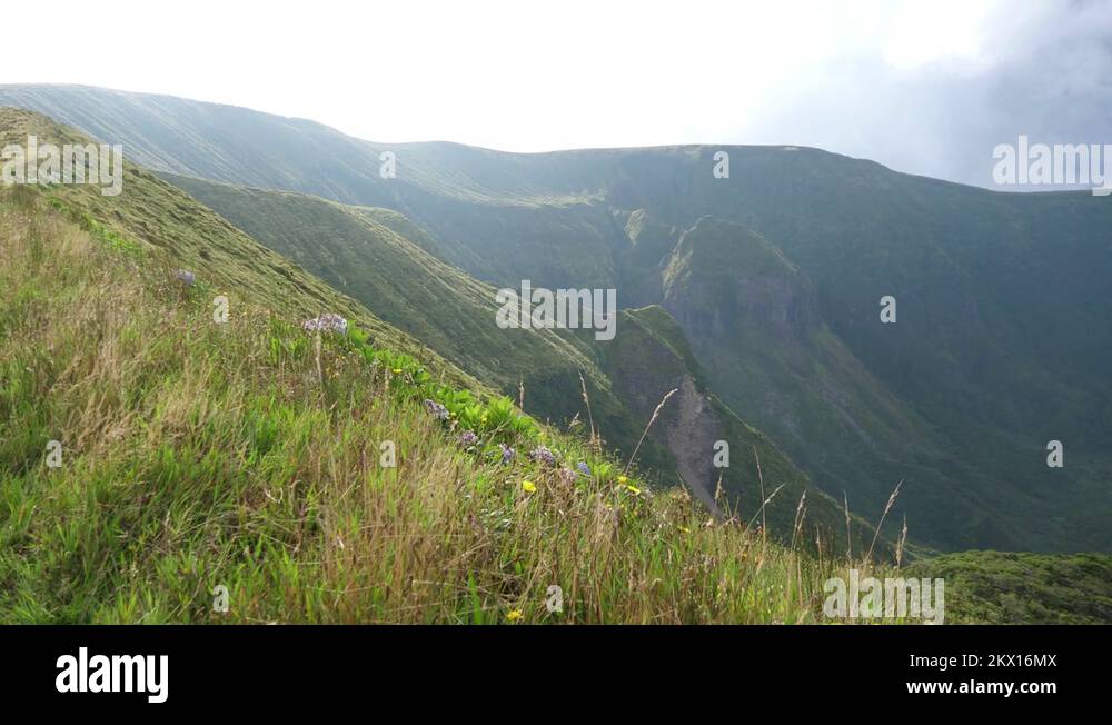 volcano cauldron crater cabeço gordo faial azores portugal slow motion ...