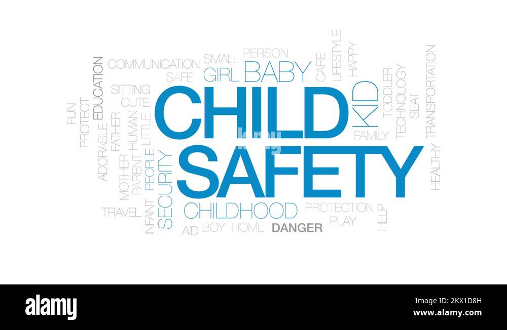 Child safety animated word cloud, text design animation. Kinetic ...