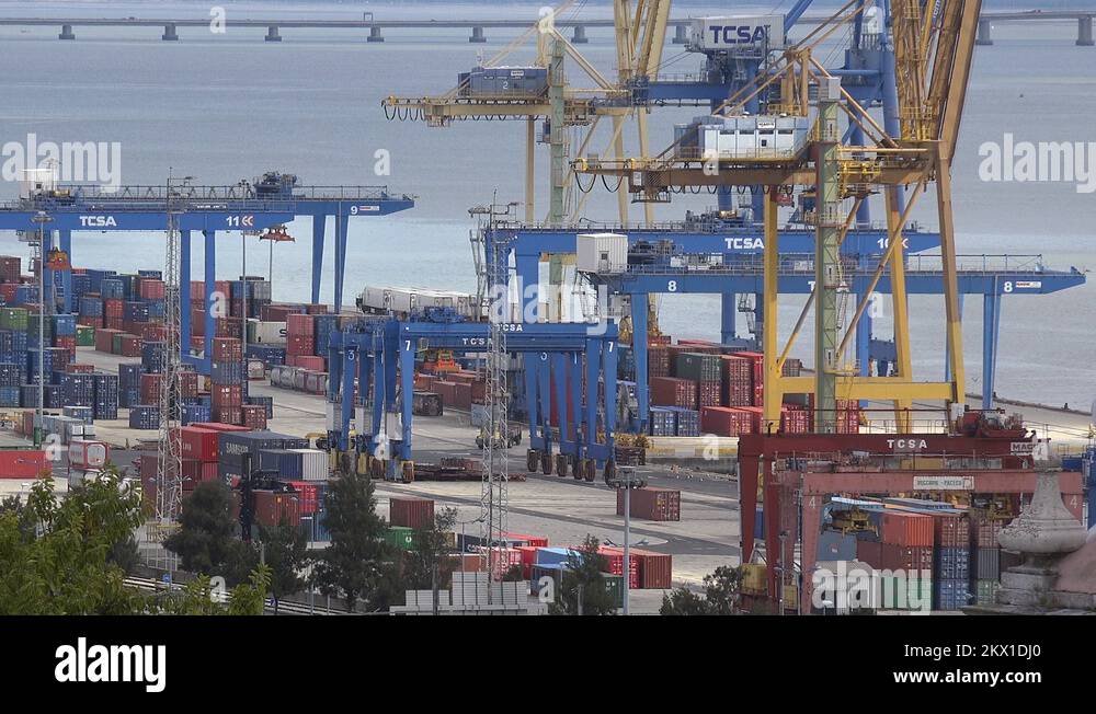 Containers terminal between different transport vehicles Stock Videos ...