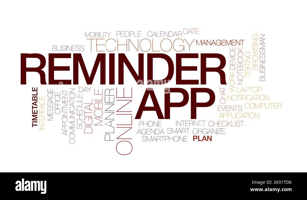 Reminder app animated word cloud, text design animation. Kinetic ...