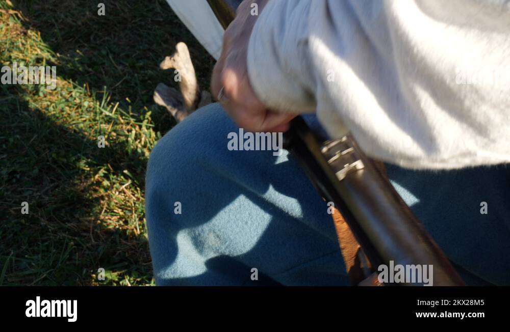 Civil War Musket Rifle Gun Being Cleaned After Firing Close Up Stock ...
