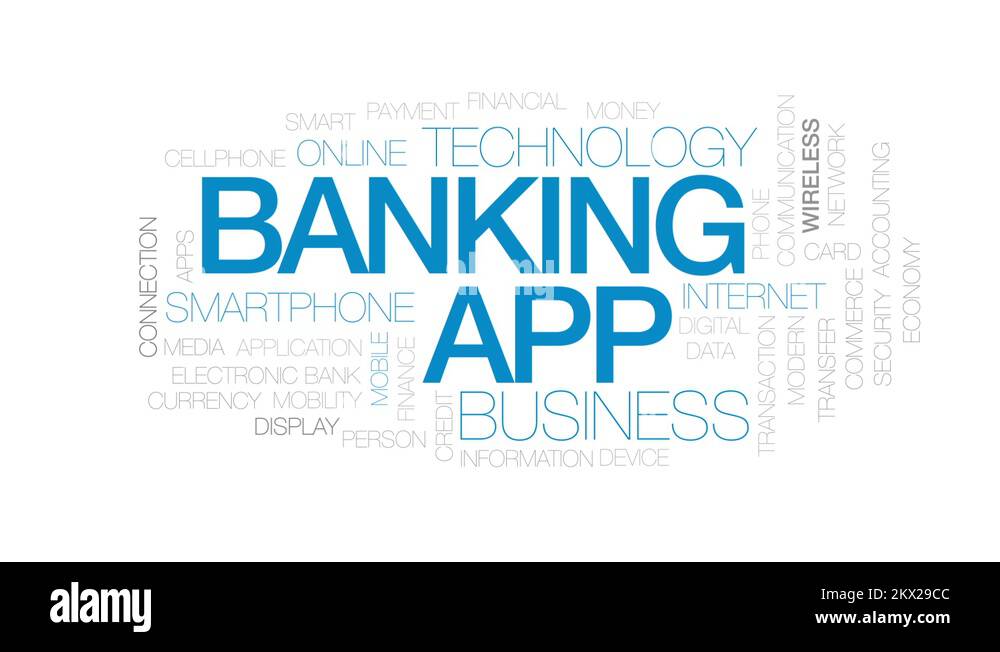 Banking app animated word cloud, text design animation. Kinetic ...