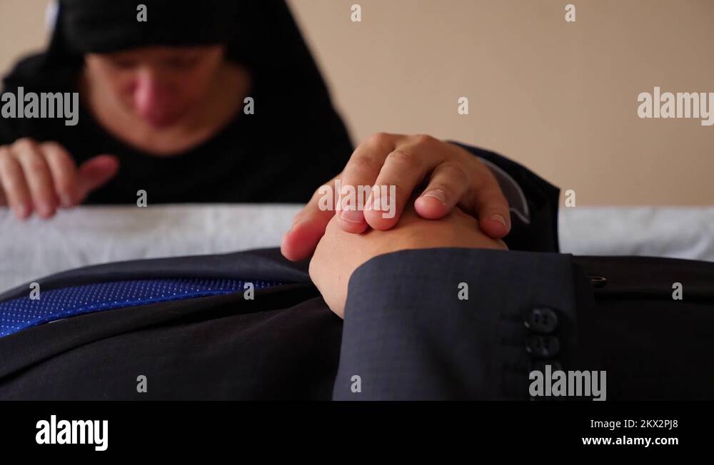 funeral, sadness and mourning concept - sad woman talking and crying ...