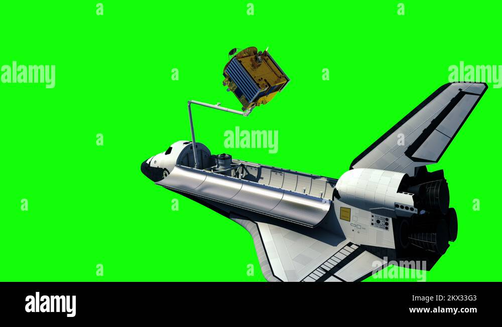 Space Shuttle Deploying Communication Satellite. Green Screen Stock ...