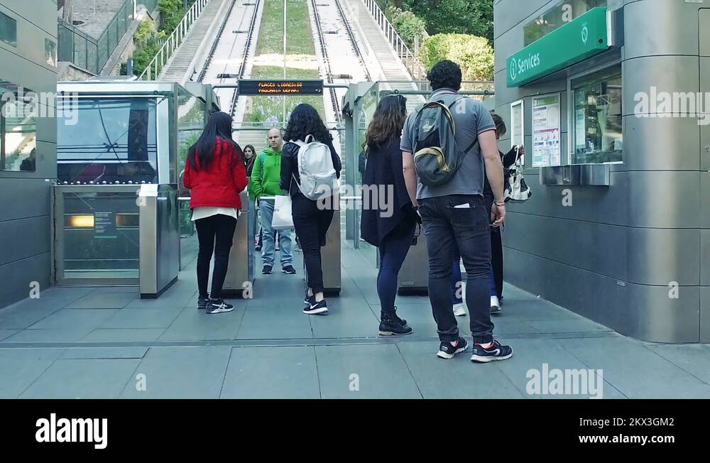 Tourist approach to Cable car monorail lift to Montmartre Paris France ...
