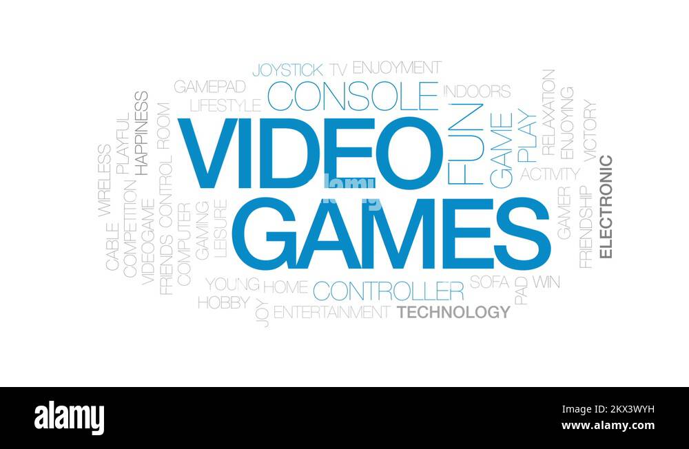 Video games animated word cloud, text design animation. Kinetic ...