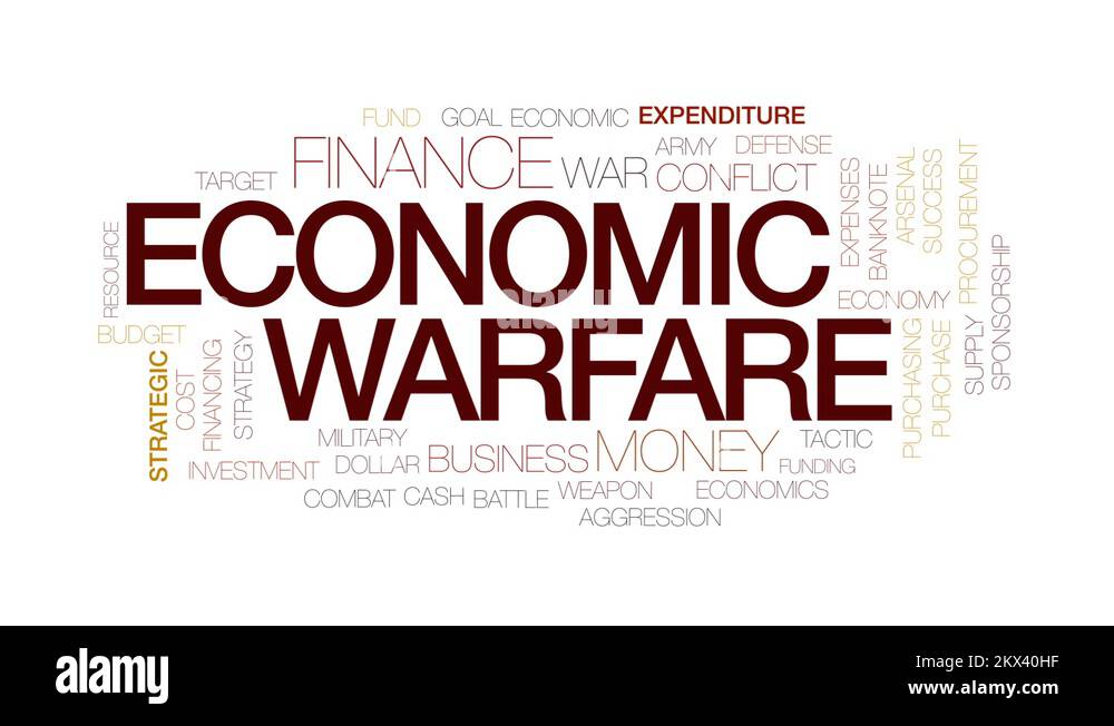 Economic warfare animated word cloud, text design animation. Kinetic ...