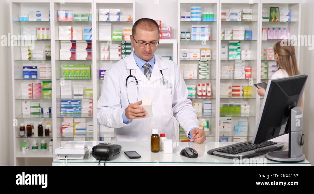 Druggist Man Talking Mobile Phone Positive Yes Answer to Client ...