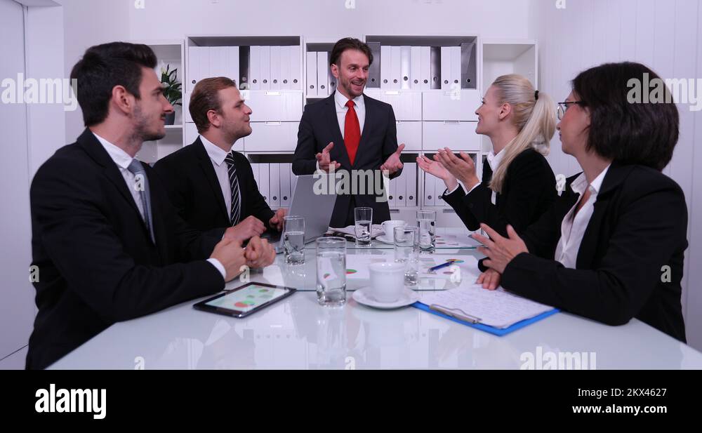 Happy Speech of Manager Man Positive Talking with His Group in ...