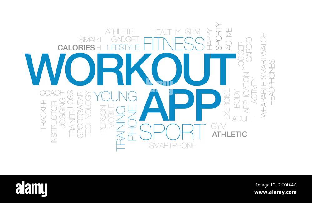 Workout app animated word cloud, text design animation. Kinetic ...