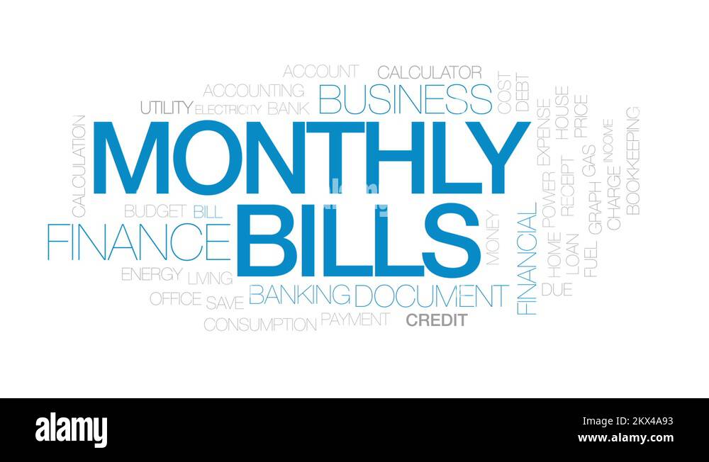 Monthly bills animated word cloud, text design animation. Kinetic ...
