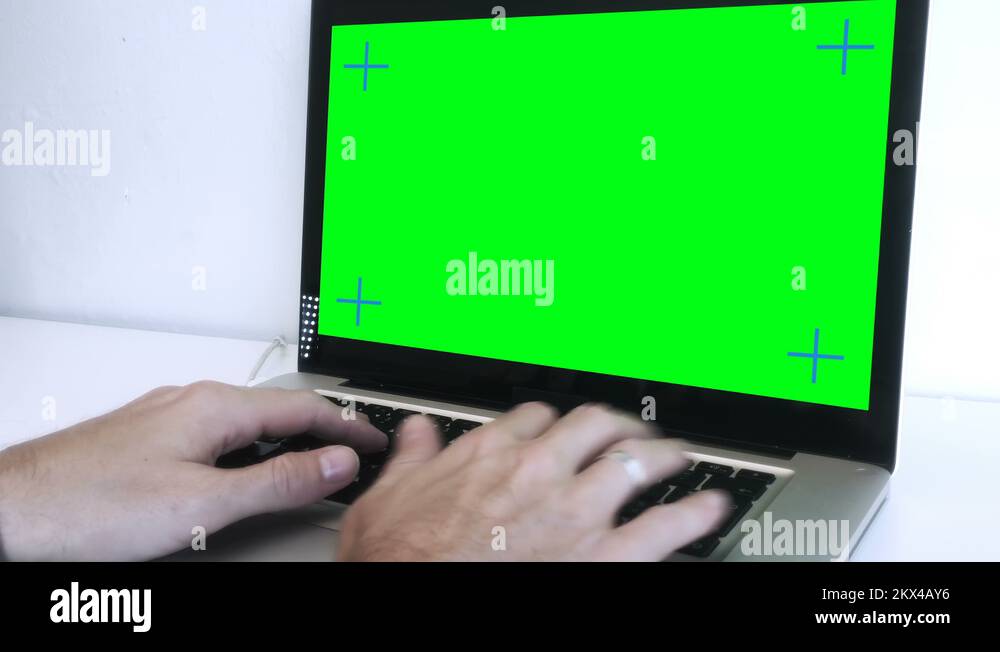 Man Typing On Laptop Keyboard, Green Screen Panning Shot Stock Video ...