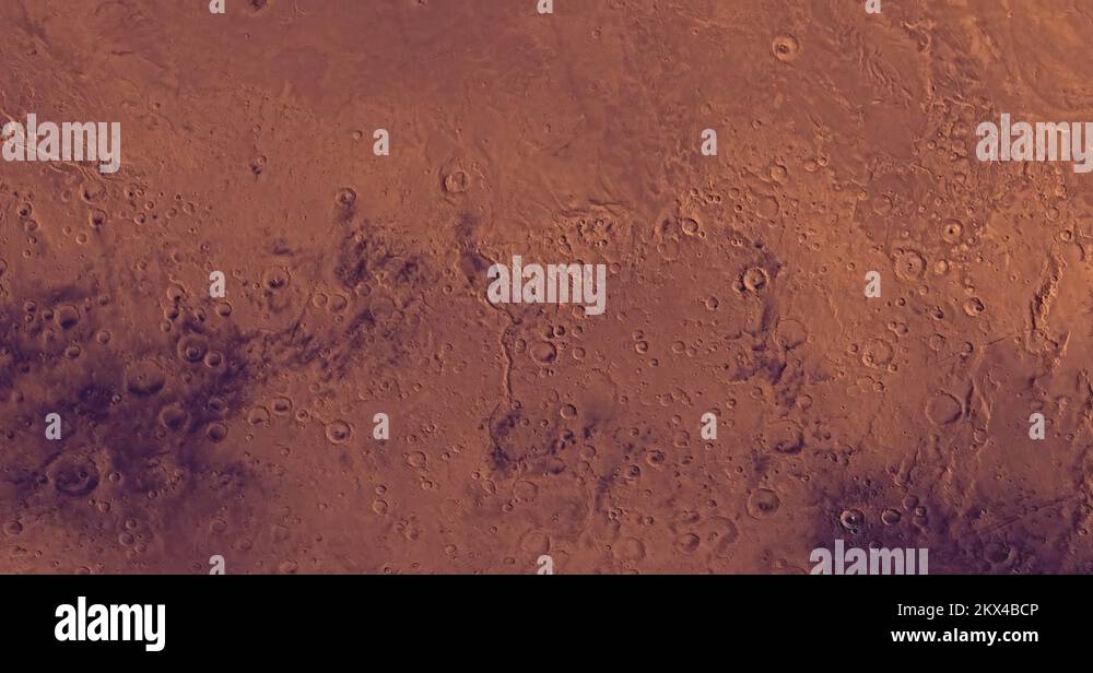 Very high altitude aerial flyover of Mars' equator at 180 degrees ...