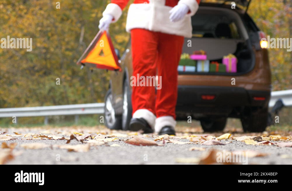 Santa Claus set an emergency stop sign on road 50 fps Stock Video ...
