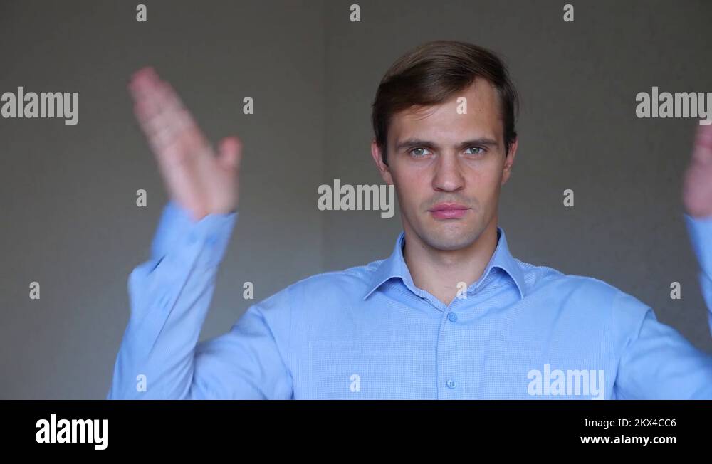 4k. Close up. portrait of a young man. body language and gestures. he ...