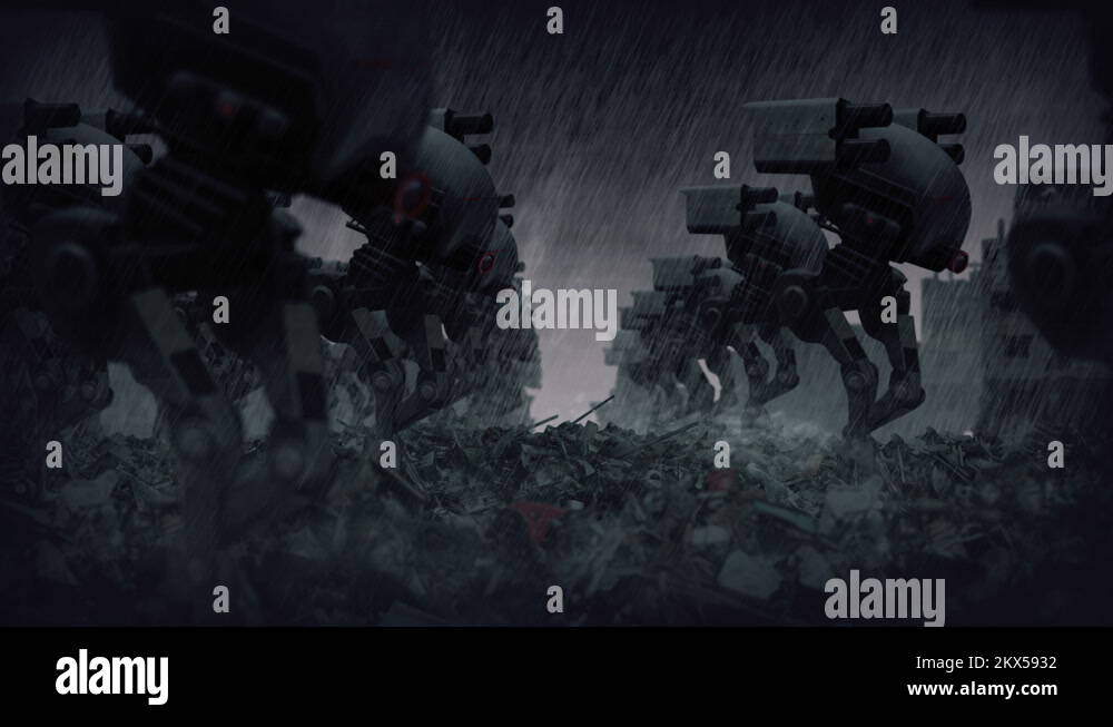 Formation of a military column of combat robots Post-apocalyptic scene animation Stock Video ...